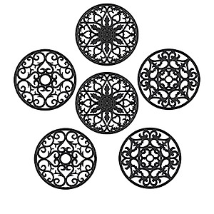 SMARTAKE 6 Set Silicone Trivet Mats, Multi-Use Carved Trivet Mat, Insulated Non-Slip Durable Kitchen Mats, Flexible Modern Kitchen Table Mat, for Hot Dishes, Pots, Dining Countertop, Black