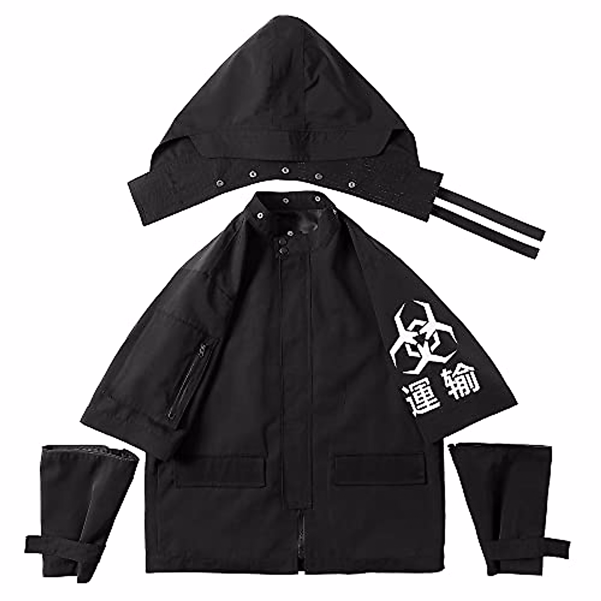 Niepce Inc Japanese Streetwear Zip Up Windbreaker Jacket for Men (Black2, XL)
