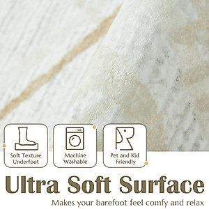 jinchan Area Rug 5x7 Modern Washable Rug Abstract Rug Geometric Grid Non Slip Accent Rug Thin Rug Indoor Floor Cover Beige Lines Contemporary Soft Rug Carpet Kitchen Living Room Bedroom Dining Room