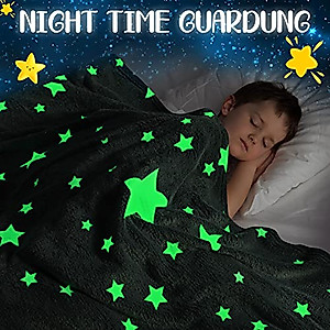 Chumia 2 Pieces Glow in The Dark Throw Blanket Flannel Fleece Blanket Soft Warm Cozy Kid Throw Blanket for Boys Girls, 47 x 59 Inch (Moon, Star)
