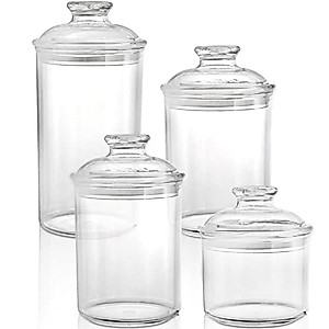 DEAYOU 4 Pack Clear Plastic Apothecary Jars, Plastic Storage Jar Canister with Airtight Lid, Cotton Qtip Holder Bathroom, Candy Cookie Container Organizer for Bath Salt, Vanity,33 Oz/23 Oz/13 Oz
