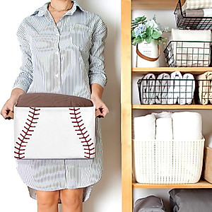 Foldable Storage Baskets, Baseball Cube Organizer Bins with Dual Handles Nursery Closet Shelf Storage Box for Clothing, Books, Cosmetic, Toys, 15"x11"x9.5"