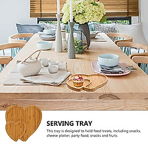 DOITOOL Serving Dishes 1Pcs Heart Shape Wooden Serving Tray Plates, Food Tray with 2 Grid for Fruit, Divided Food Serving Tray for Party, Family Dinner, Holiday, Picnic Serving Tray
