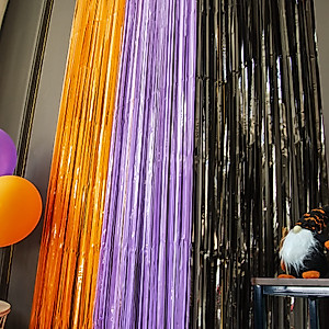 LOLStar 5 Pack Orange Purple Black Photo Booth Props,3.3 X 6.6 ft Halloween Foil Fringe Curtains,Halloween Party Photo Backdrop Streamer Backdrop for Halloween Party Decoration