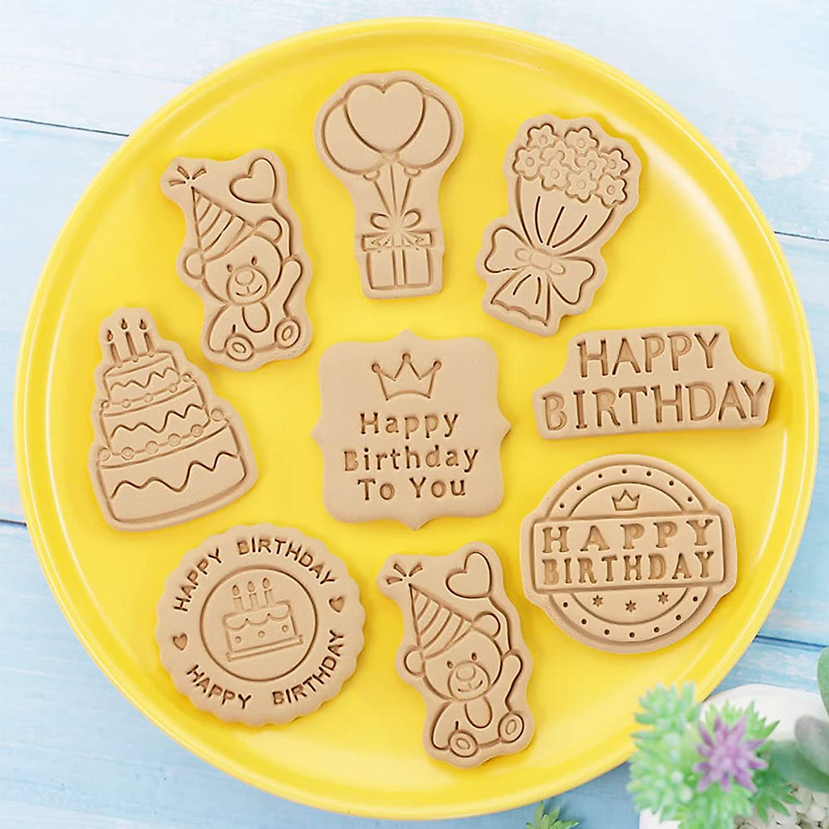 16 Pcs Dog Cookie Cutters 3D Cat Puppy Biscuit Cutter Funny Cartoon Dinosaur Cookie Stamps Embossed Fondant Baking Tool Sugar Craft Cute Cookie Baking Supplies (Happy Birthday)