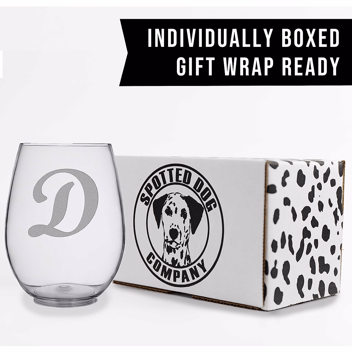 Etched Monogram 17oz Stemless Wine Glass (Letter D) A-Z Personalized wine glasses Custom Wine glasses Customized gifts for Her Women Initial Monogrammed Engraved