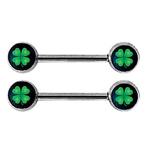 Body Accentz® Nipple Ring Double Four Leaf clover bar body Jewelry sold as Pair 14g 1/2"