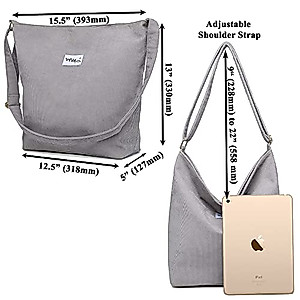 NNEE Women’s Medium Size Corduroy Shoulder Bag Retro Crossbody Hobo Handbag Tote - Gray