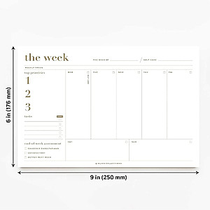 Bliss Collections Essential Weekly Planner - 6x9 w/ 50 Undated Tear-Off Sheets, Gold Organizer Notepad for Productivity, Tasks, Personal Habit, & More