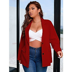 Floerns Women's Plus Size Long Sleeve Lapel Open Front Work Office Blazer Jacket Burgundy 3XL