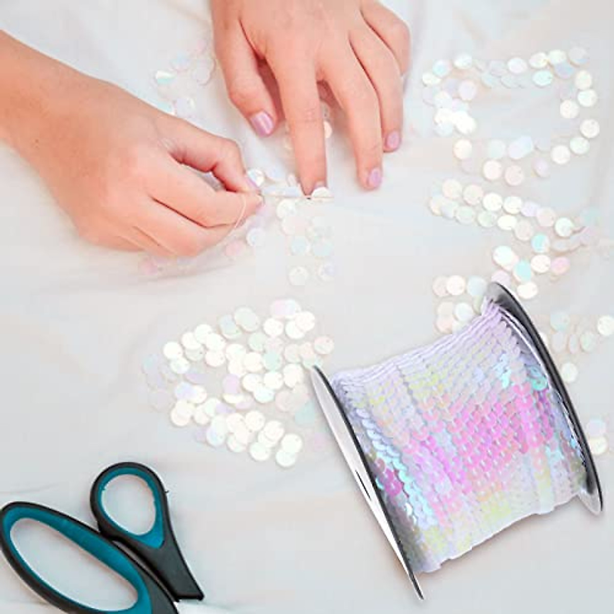 COHEALI 1 Roll of Clothing Sewing Sequins DIY Sequins PVC Sequins for Bag Shoes DIY Material（White）
