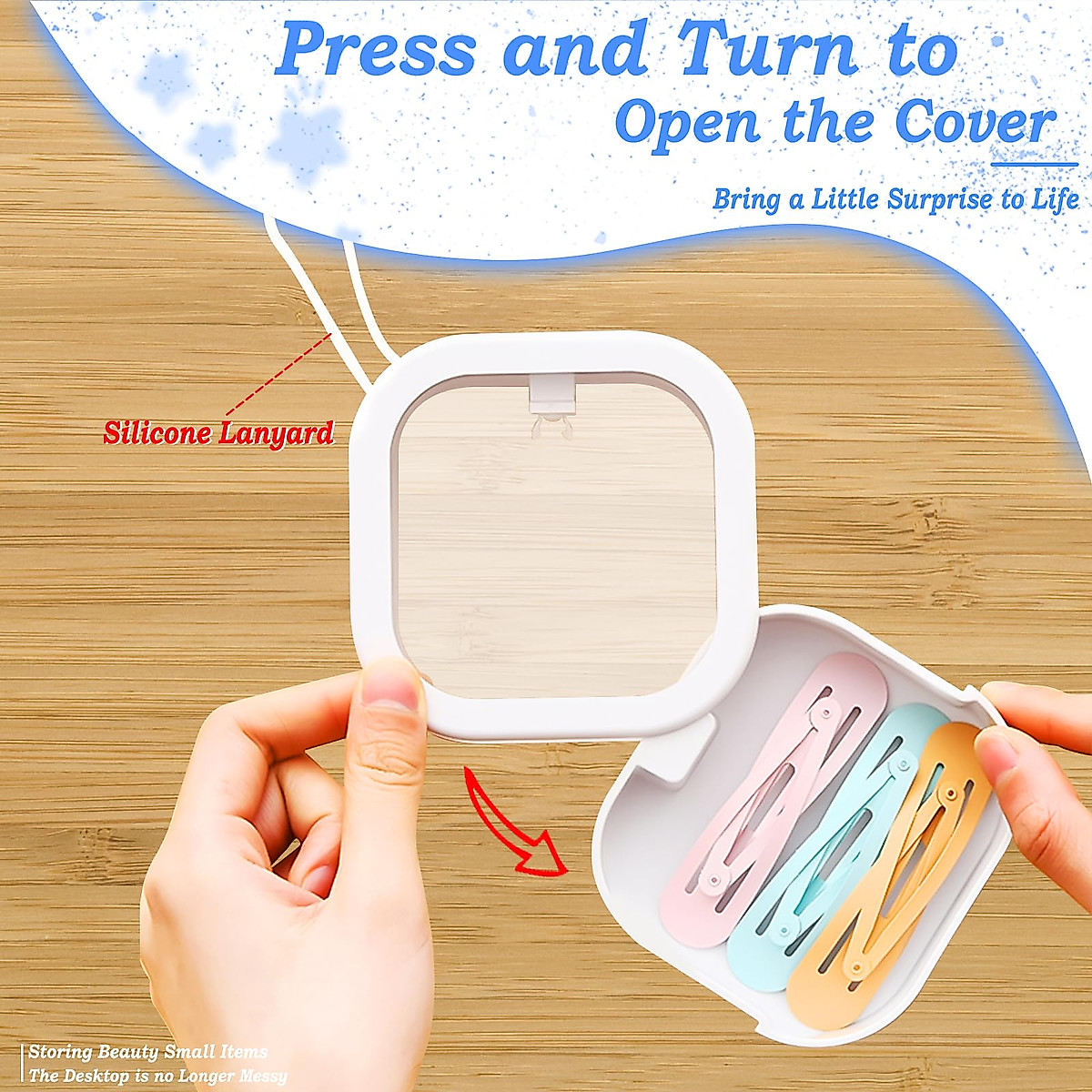 MOYACA Hair Tie Organizer Box QTip Holder Canister with Lid for Cotton Pads Swabs, Floss, Hairpins, Jewelry Crafts Holder Portable Travel Dispenser Container Storage Small Items on Desktop, White