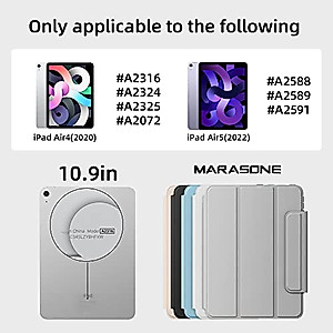 Marasone iPad Air 5th Generation Case 2022 / iPad Air 4th 2020 Case 10.9 Inch Double-Layer Magnetic Folio Cover with Multiple Angles and Pencil Charging Support, Premium PU Leather(Gray)