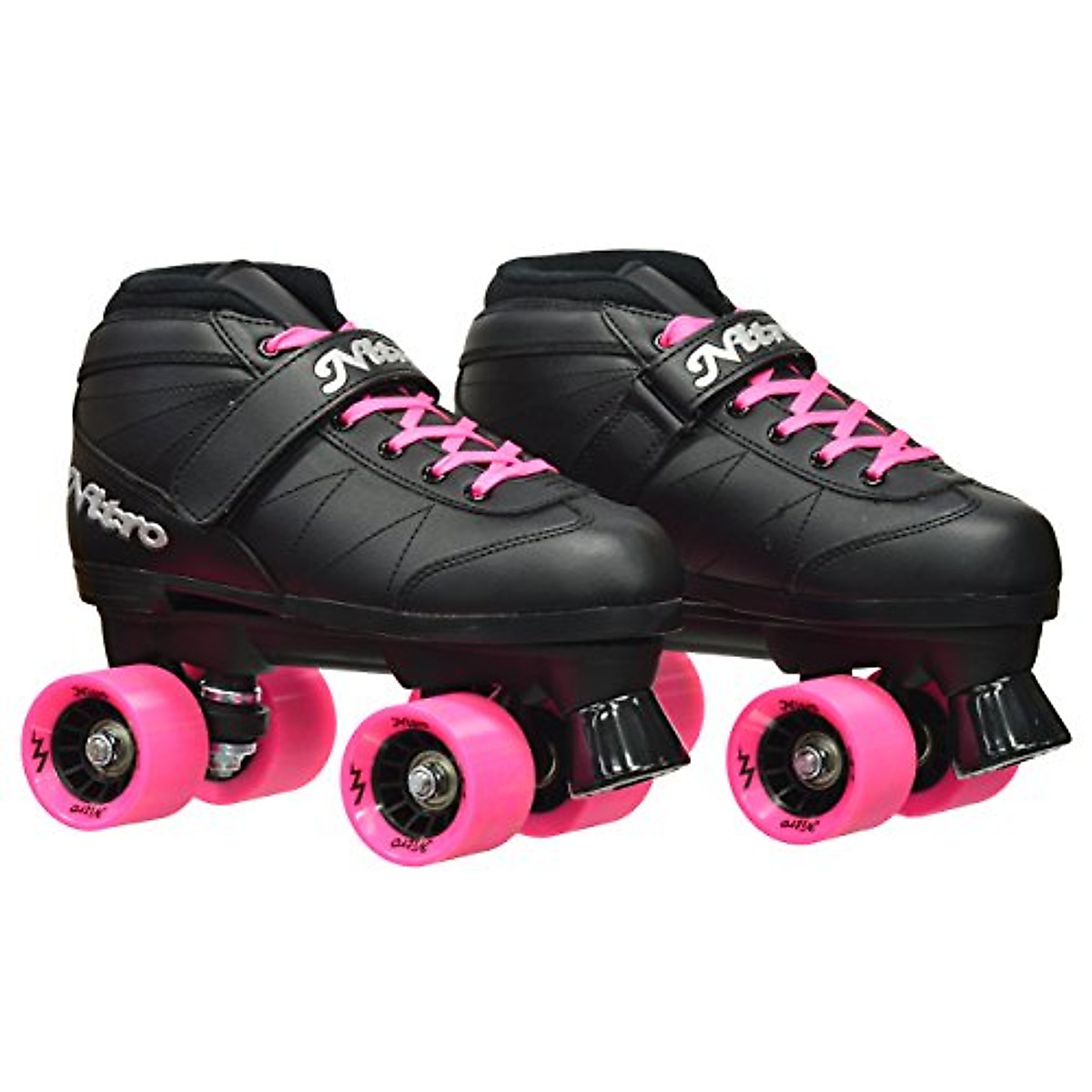 Epic Skates Super Nitro Indoor/Outdoor Quad Speed Roller Skates, Black/Pink, Adult 7