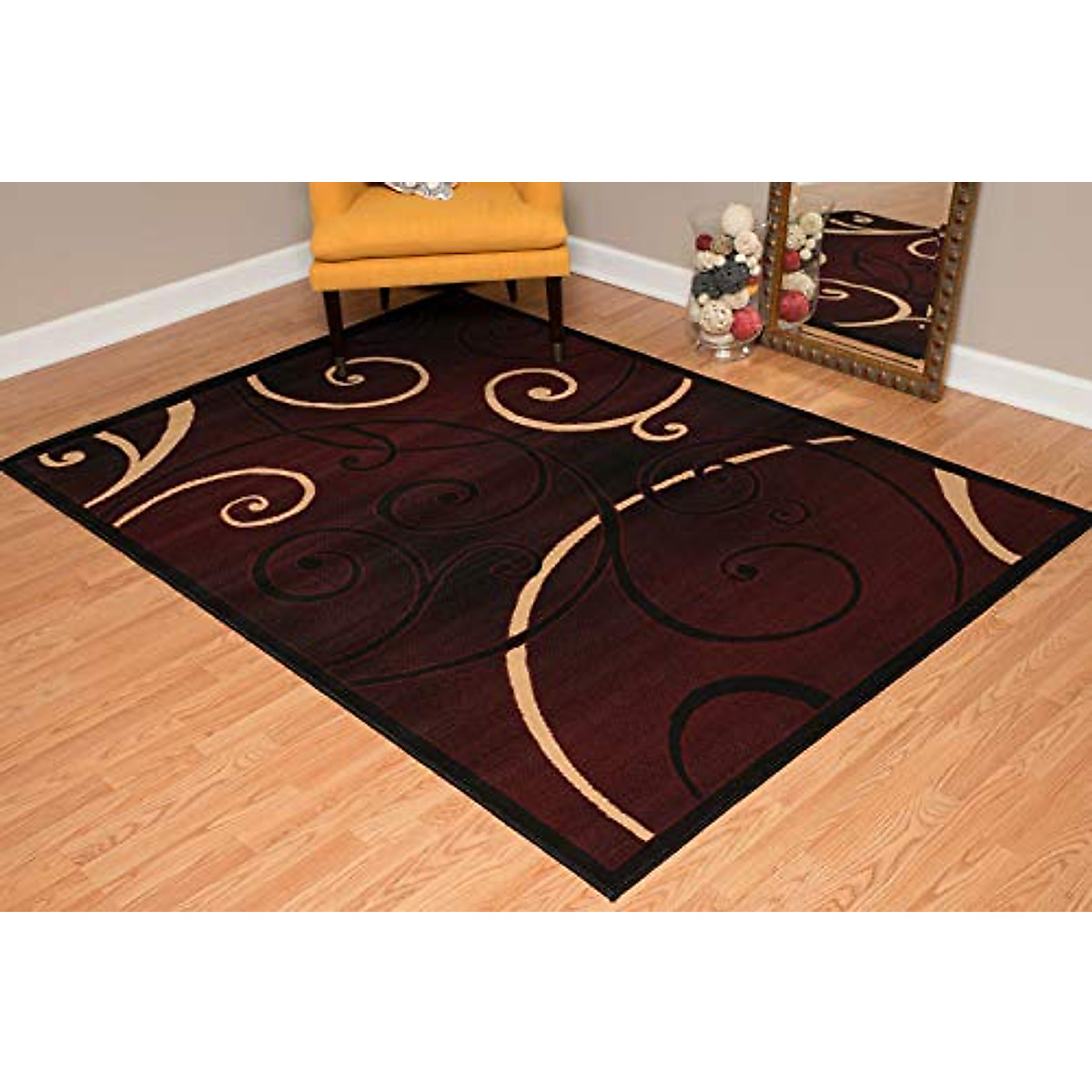 United Weavers Dallas Bangles Accent Rug – Burgundy, 5x8, Modern Indoor Rug with Scrollwork Pattern and Jute Backing