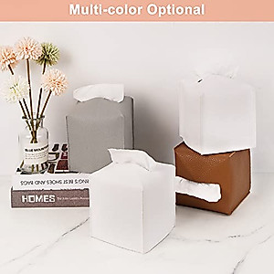 MecTo Tissue Box Cover, Square PU Leather Tissue Box Holder, Modern Tissue Case Facial Paper Cube Tissue Holder Decorative for Bathroom Vanity Countertop, Night Stands, Car, Office (5"x5"x5'', Camel)