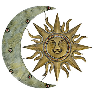 TOPIA Aztec Sun And Moon Metal Wall Decor Metal Sun Wall Decor Metal Sun Decor Outdoor Sun Wall Art (25.5" W x 23" H)