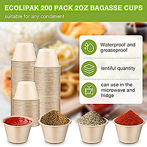 Romooa 300 Pieces Bagasse Fiber Souffle Cups Mini Paper Disposable Condiment Food Sample Small Sauce Container Portion Bowls Dipping for Snack Dessert Storage (2 oz), Beige