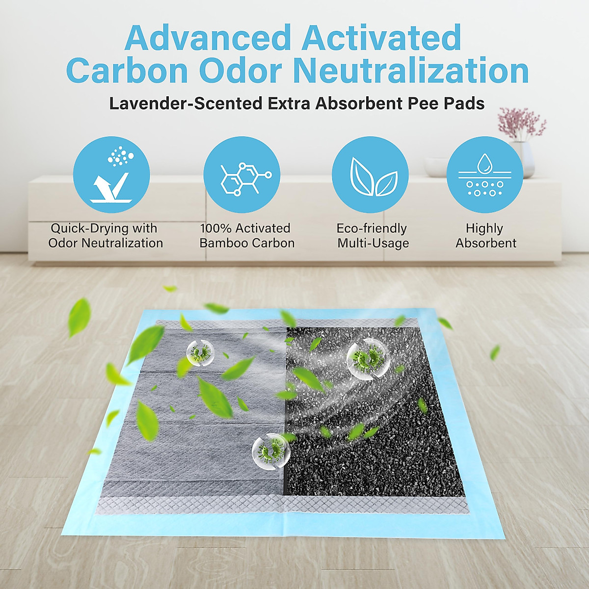 FluffyDream Super Absorbent Waterproof Dog and Puppy Pet Training Pad, Housebreaking Pet Pad,Blue (22"x22"Odor Control, Scented (100PCS))