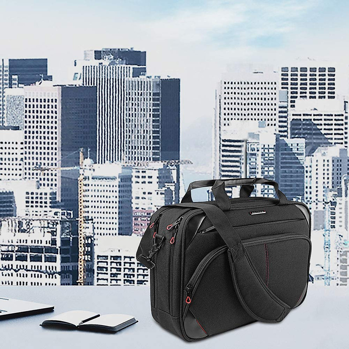 KROSER Laptop Bag 15.6 Inch Laptop Briefcase Laptop Messenger Bag Water Repellent Computer Case Laptop Shoulder Bag Durable Tablet Sleeve with RFID Pockets for Business/College/Women/Men-Black/Red