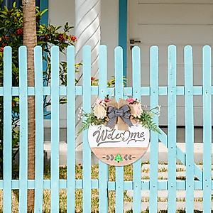 Interchangeable Welcome Sign with Automatic Induction Light, Welcome Sign for Front Door, Welcome Door Sign with 8 Interchangeable Seasonal Icons, Welcome Sign Wall Hanging Farmhouse(Wood Grain)