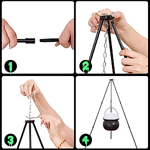 IKSII Witch Cauldron Halloween Decor,12.6" Large Halloween Cauldron Outdoor Indoor,Black Plastic Cauldron Kit on Aluminium Tripod,Halloween Candy Bucket Witch Decorations Cauldron Pot Decor for Yard