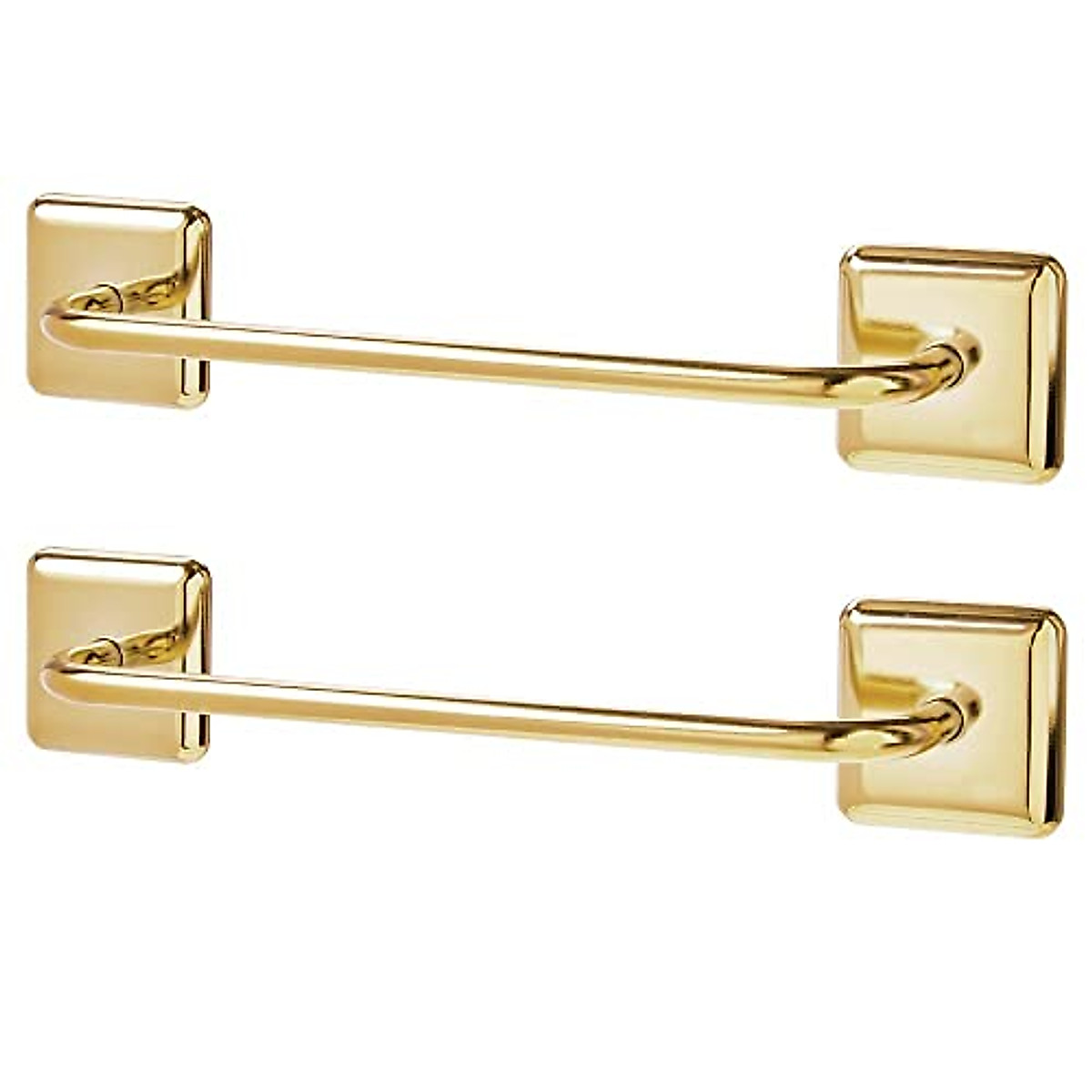 mDesign Stainless Adhesive Towel Holder - Space Saving Rack/Bar for Bathroom Wall, Door, or Cabinet - Holds Washcloths, Hand and Face Towels - Unity Collection - 2 Pack - Soft Brass