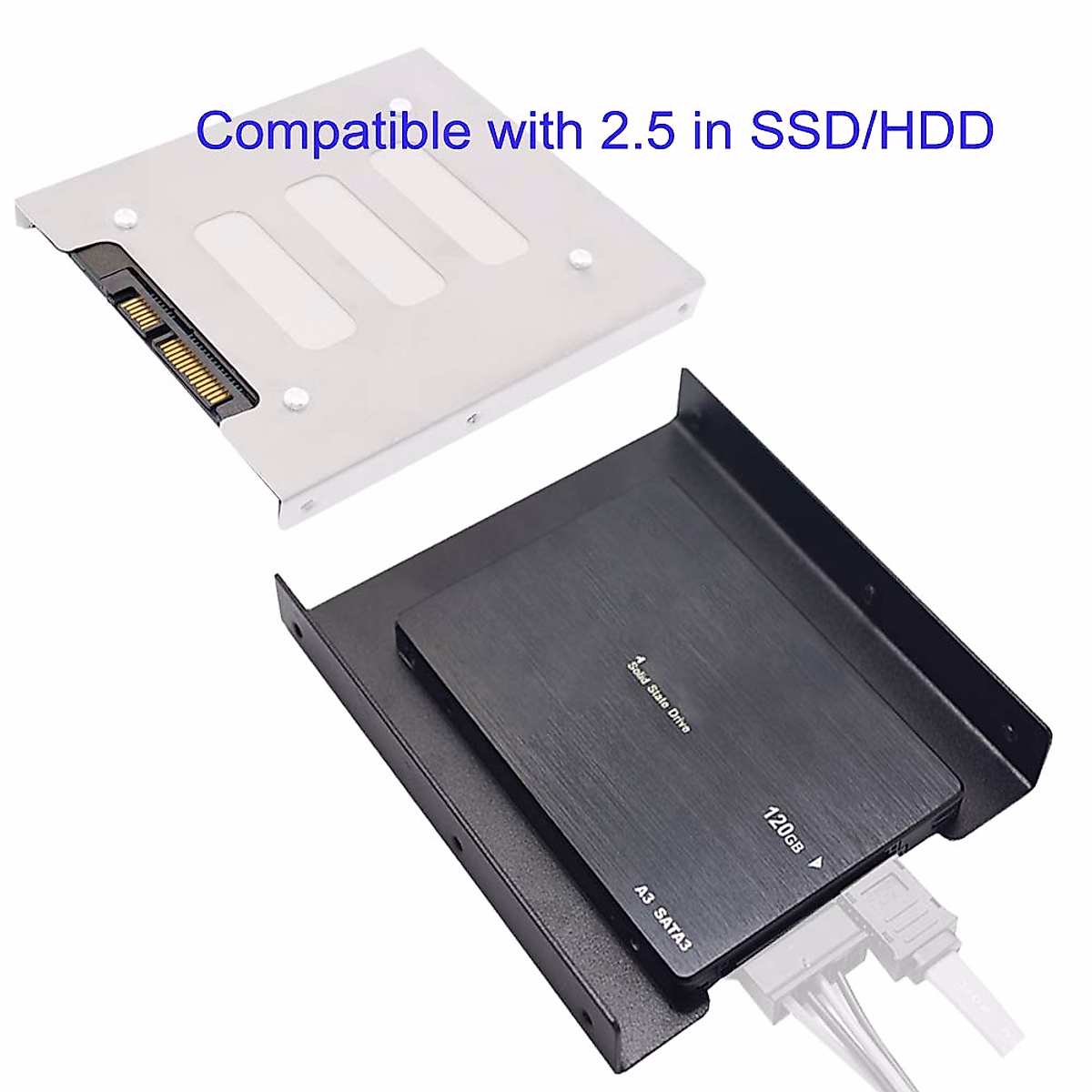 SSD HDD Holder 2.5 to 3.5 Mounting Bracket Hard Drive Adapter (2 Pack) (Black)