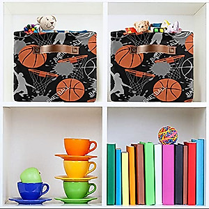 Play Basketball Pattern Storage Baskets for Toy Clothes Books Gifts Empty Shelves Rectangular Storage Bin for Shelves Closets Laundry Nursery Decorative Storage Boxes Collapsible,15x11x9.5x1pack