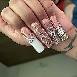 20 Pcs Kawaii Head Nail Charms - Silver Head Nail Charms for Acrylic Nails 3D White Nail Art Rhinestones Jewelry Nail Gems for Nails Metal Nail Decorations for Women Girls Nail Accessories Supplies