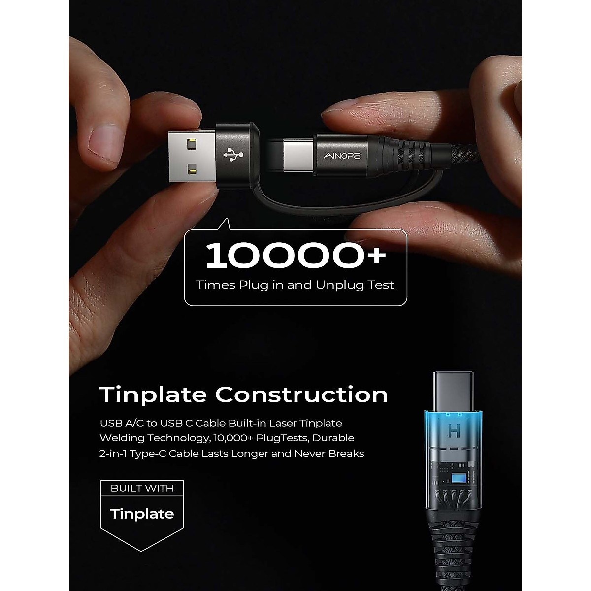 AINOPE USB C Cable 6.6FT[2-Pack, 60W] Nylon Braided Type C Charging Cable Fast Charge, Type C to Type C Cable Compatible with iPad Pro/Air/Mini 6 MacBook Air Galaxy Note