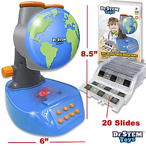 Dr. STEM Toys - Talking Microscope for Kids with Twenty Slides Containing Sixty Specimens, Over 120 Quiz Facts, Adjustable Focus, and Light-Up Platform
