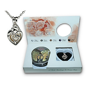 Pearlina Mother Mom Family Necklace Silver-tone Cage Cultured Pearl in Oyster Set w/Stainless Steel Chain 18"