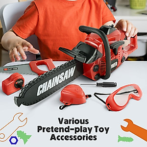 Toy Choi's Toy Chainsaw - Chainsaw Toy for Kids Power Tool Set with Realistic Sound, Pretend Play Kids Chainsaw Tool Set for Outdoor Gardening Play - kids toy for Boys Girls Ages 3 4 5 6 7 8 Years Old