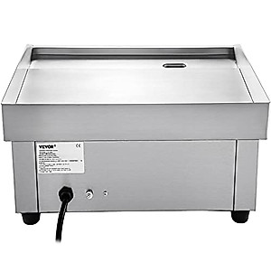 VEVOR Electric Countertop Griddle, 14-Inch, 1500W Grill with Adjustable Temperature Control 122°F-572°F, Non-Stick Commercial Restaurant Grill, 110V Stainless Steel Flat Top Grill