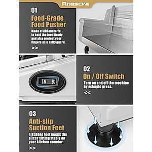 Meat Slicer, Anescra 200W Electric Deli Food Slicer with Removable 7.5’’ Stainless Steel Blade and Food Carriage, 0-15mm Adjustable Thickness Meat Slicer for Home, Food Slicer Machine