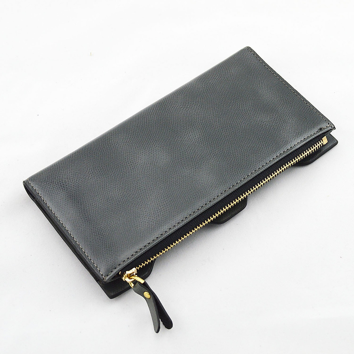 Pidengbao Women's Long Solid Zipper Hasp Clutch Wallet Grey