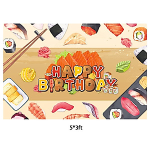 Sushi Party Supplies Japanese Birthday Party Decorations Includes Sushi Birthday Backdrop Banner Cake Topper Cupcake Toppers Balloons for Sushi Themed Party Baby Shower Decorations