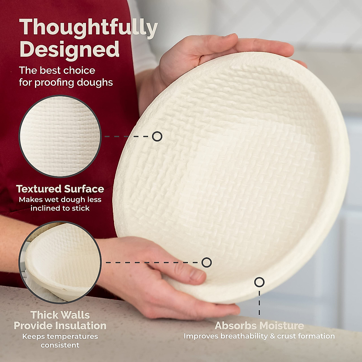 Bulka Large Round 9" 1kg Waffle Banneton Bread Proofing Basket Pressed Wood Pulp, Sourdough Proofing Basket - Non-Stick Brotform Sourdough Bread Baking Supplies, Made in Germany.