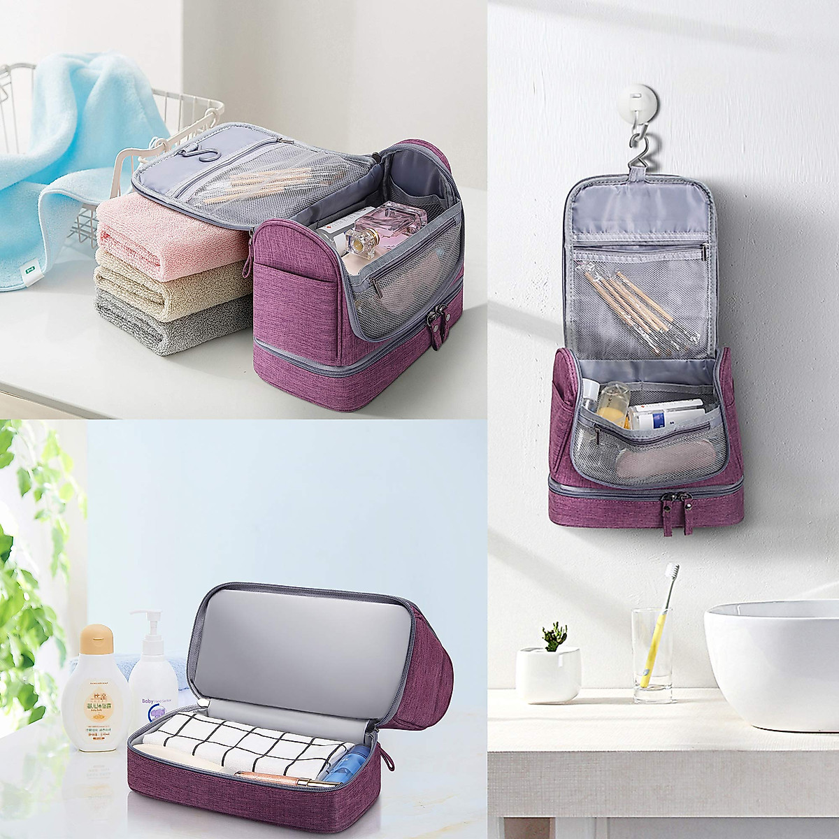 JUMENG Small Compact Hanging Travel Toiletry Bag Makeup Organizers Waterproof Cosmetic Bag Bathroom Shower Storage Bag Dop Kit for Men and Women