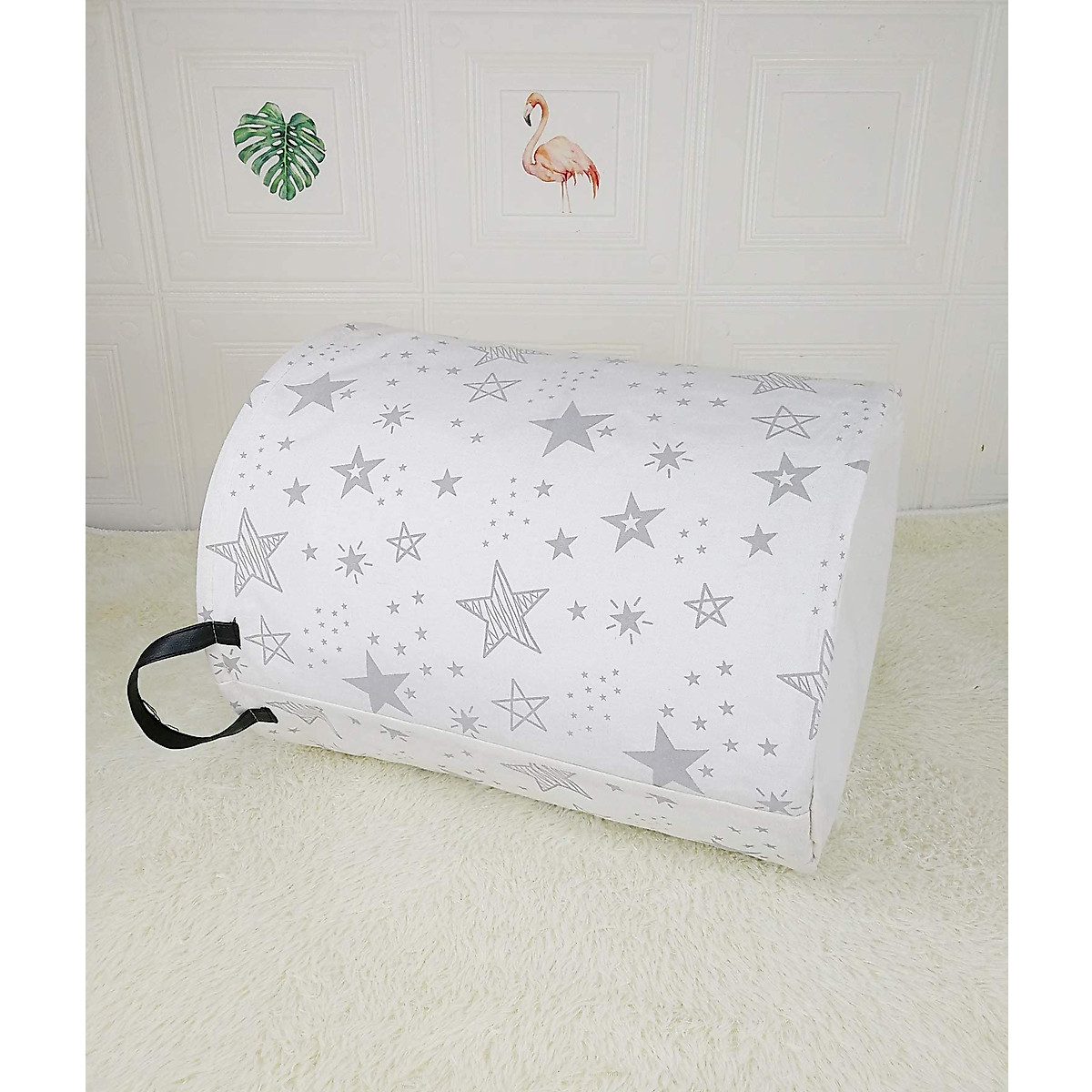 ACMUUNI 19.7" Round Canvas Large Clothes Basket Laundry Hamper with Handles,Waterproof Cotton Storage Organizer Perfect for Kids Boys Girls Toys Room, Bedroom, Nursery,Home,Gift Basket(Grey Star)