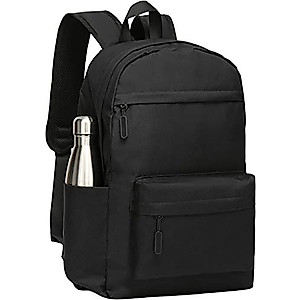 SAKUTANE Black Backpack 21Liter Waterproof School Bag 15.6 inch Laptop Mochila Plain No Logo Lots Pockets Teenagers Kids Men Women 33x14x44cm College Work Trip Gym Travel Roomy Daypack Lightweight