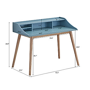 Roundhill Furniture Roskilde Storage Wood Office Desk, Blue
