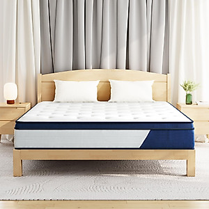 Generic King Size Mattress 12 inch Memory Foam Hybrid Mattress Fiberglass Free Gel Memory Foam Mattress in a Box，Blue