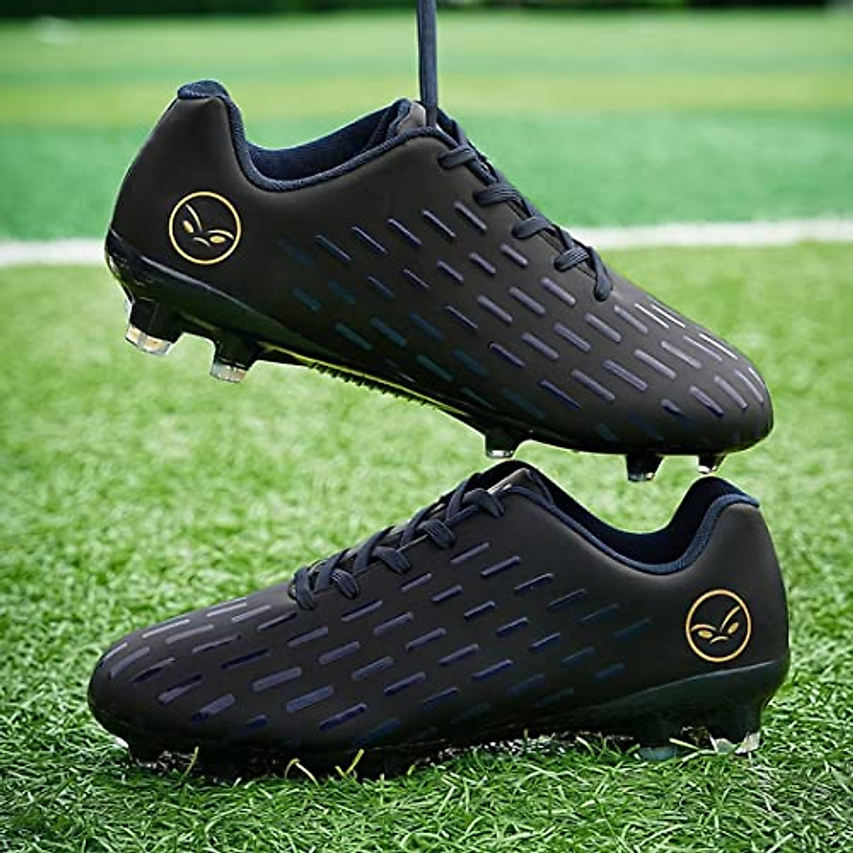 TOLLN Men Firm Ground Outdoor Soccer Cleats Youth Football Shoes SC22035-Black-41