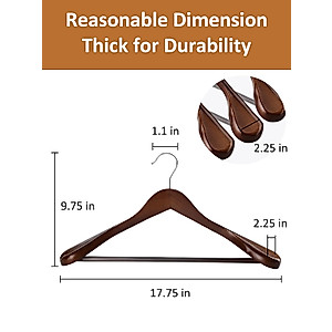 AMKUFO Wide Shoulder Wooden Hangers 8 Pack Coat Hangers with Non Slip Pants Bar, Heavy Duty Suit Hangers Wood Clothes Hangers with Smooth Finish 360° Swivel Hook for Sweater Jackets Shirts Walnut