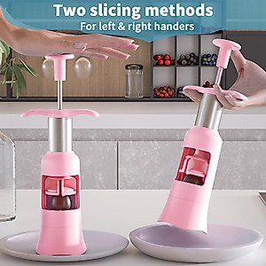 Newness Grape Cutter Tool Grape Slicer for Toddlers 1-3 Stainless Steel Kitchen Gadgets with 2 Straw Brushes & 2 Types of Slicing Cherry Grape Quarter Cutter Tomato Slicer tool baby Fruit Cutter(Pink)
