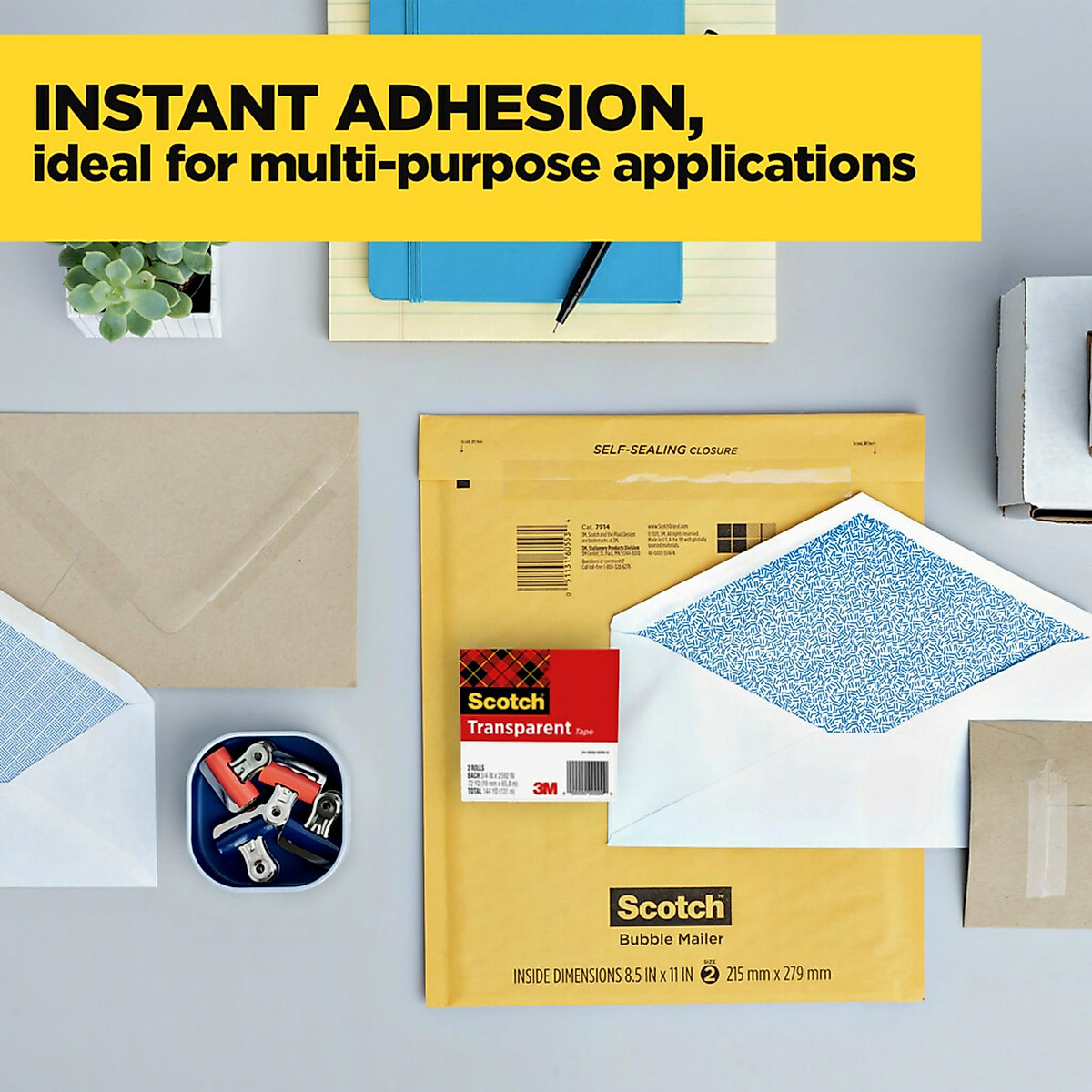 Scotch Transparent Tape, 1/2 in x 1296 in, 2 Boxes/Pack (600)