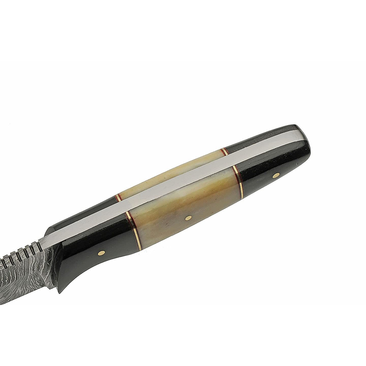 Szco Supplies 7.5" Horn and Bone Handle Damascus Outdoor Hunting Knife with Sheath