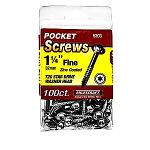 Milescraft 5203 Wood Pocket Hole Screws - #7 x 1-1/4" Washer Head with Fine Thread (100pc.), Torx Drive Self-Tapping, for Indoor Use